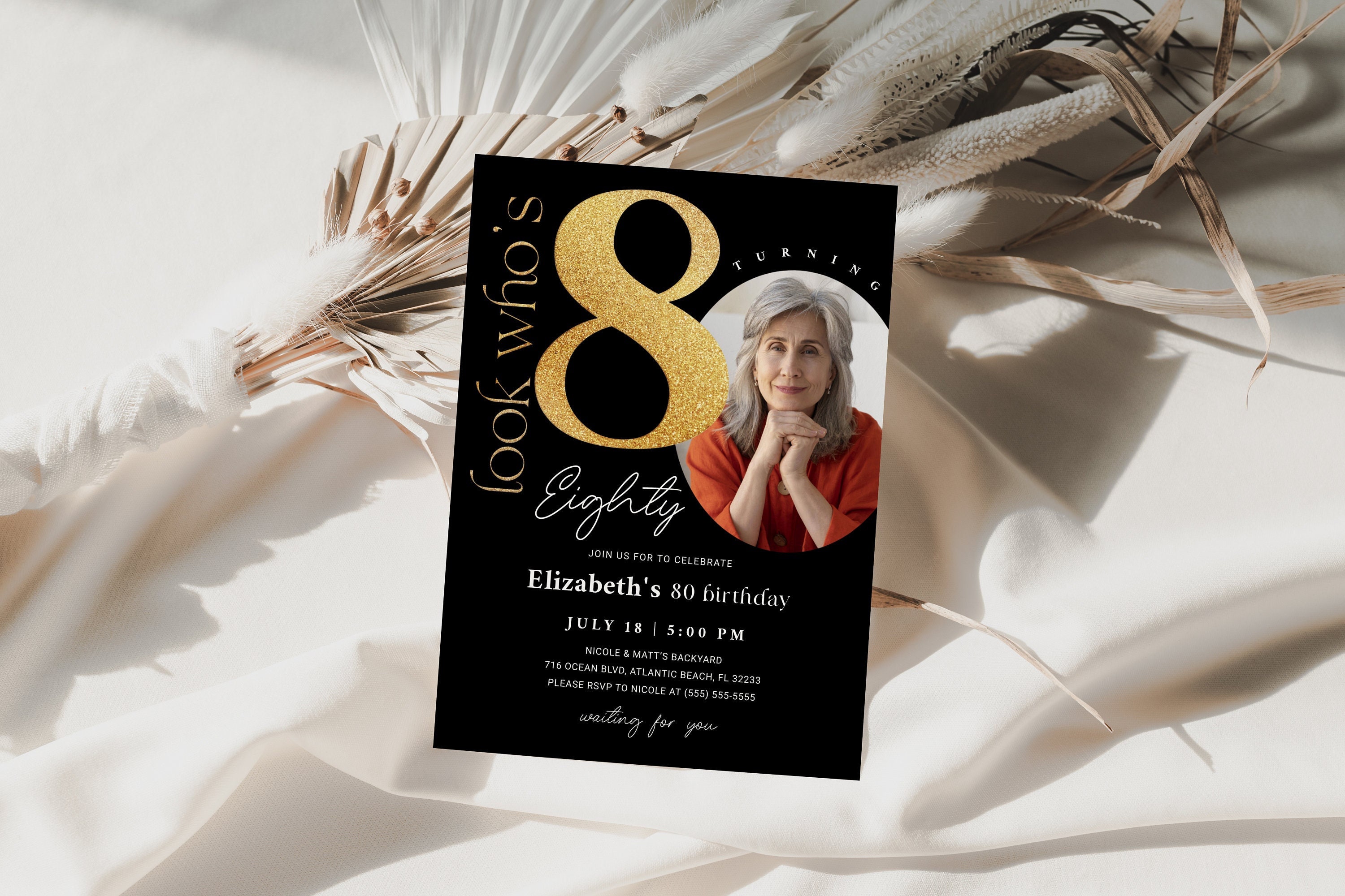 Black Gold 80th Birthday Invitation With Photo Adult 80 - Etsy