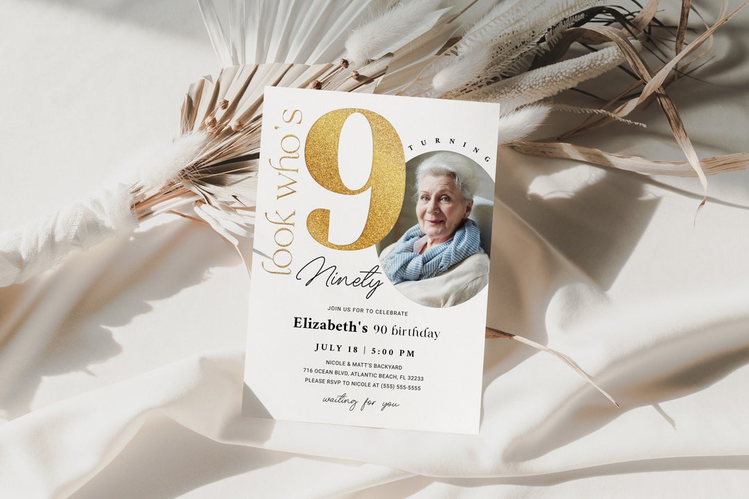 90th Birthday Invitation With Photo Minimalist Simple Elegant Ninetieth ...