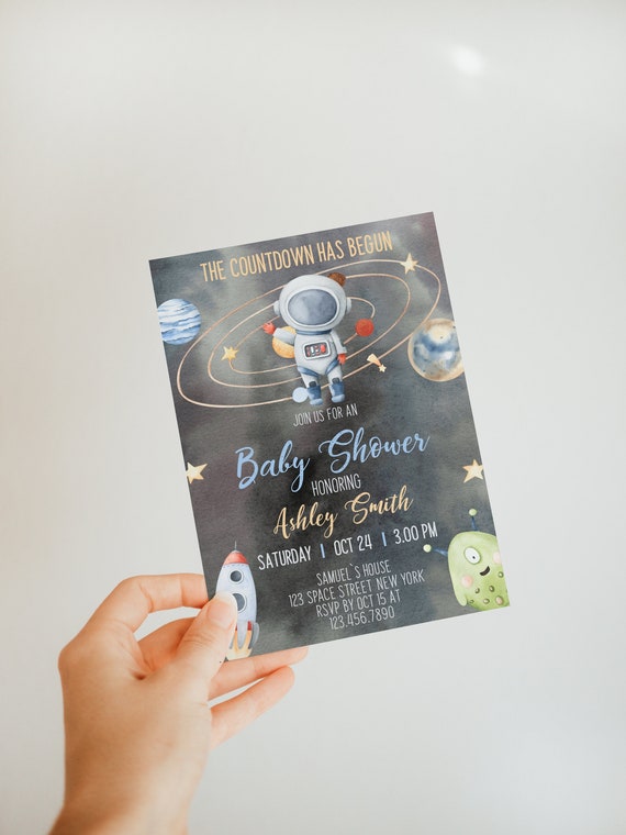 Editable Outer Space Baby Shower Invitation Printable Galaxy Astronaut ...