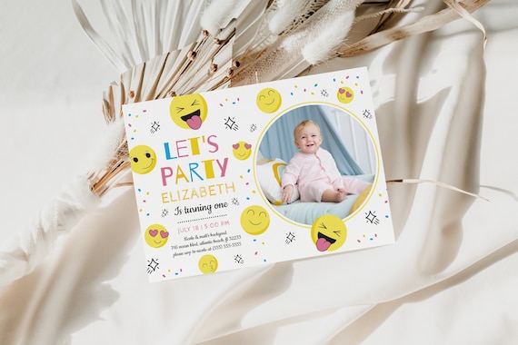 Smiley Face Birthday Invitation With Photo Editable Smiley Face ...