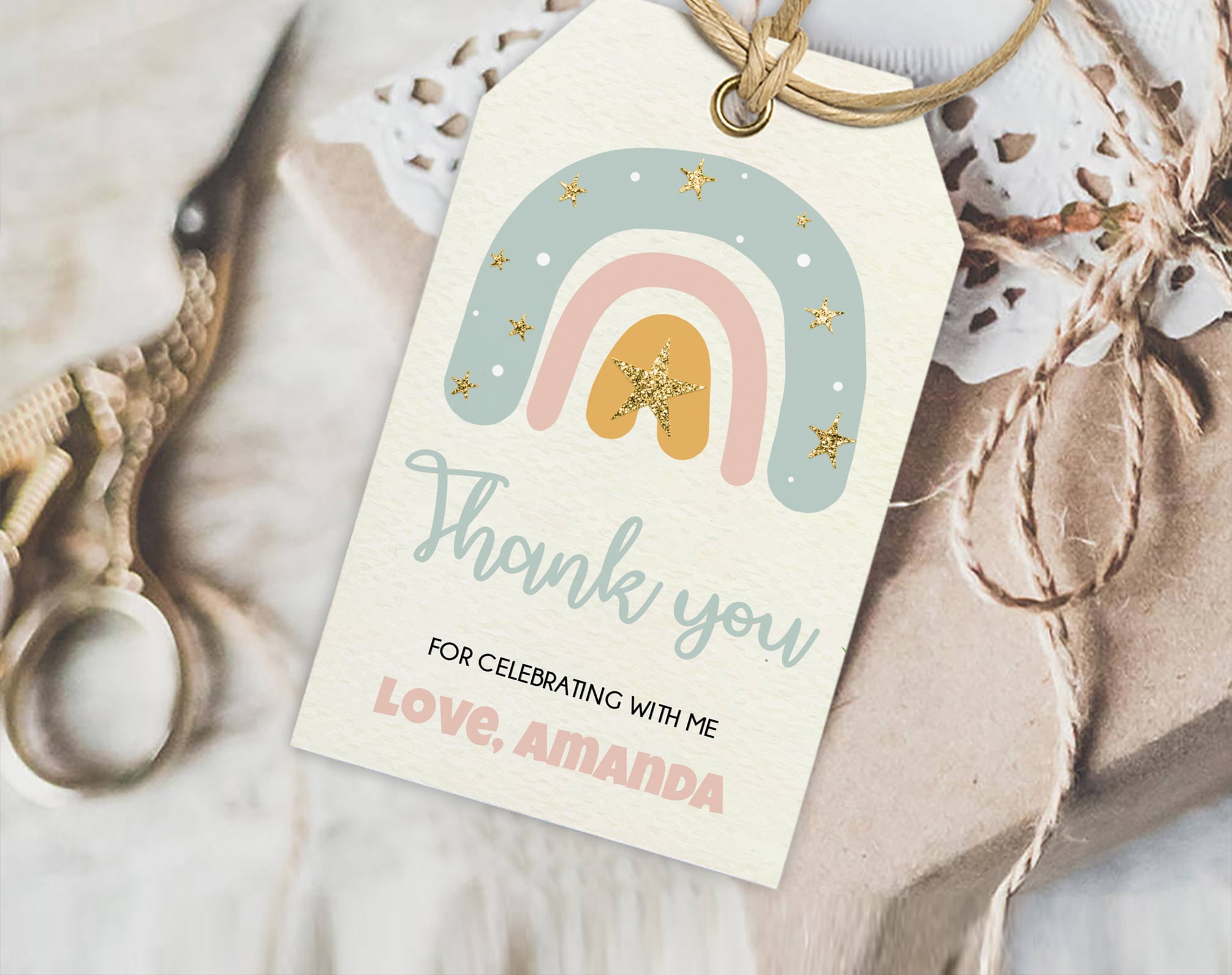 Rainbow Thank You Tag Boho Rainbow Favor Tags Download | Etsy