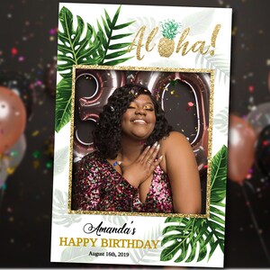 Gold Aloha Photo Props Frame Printable Hawaiian Selfie Frame Editable ...