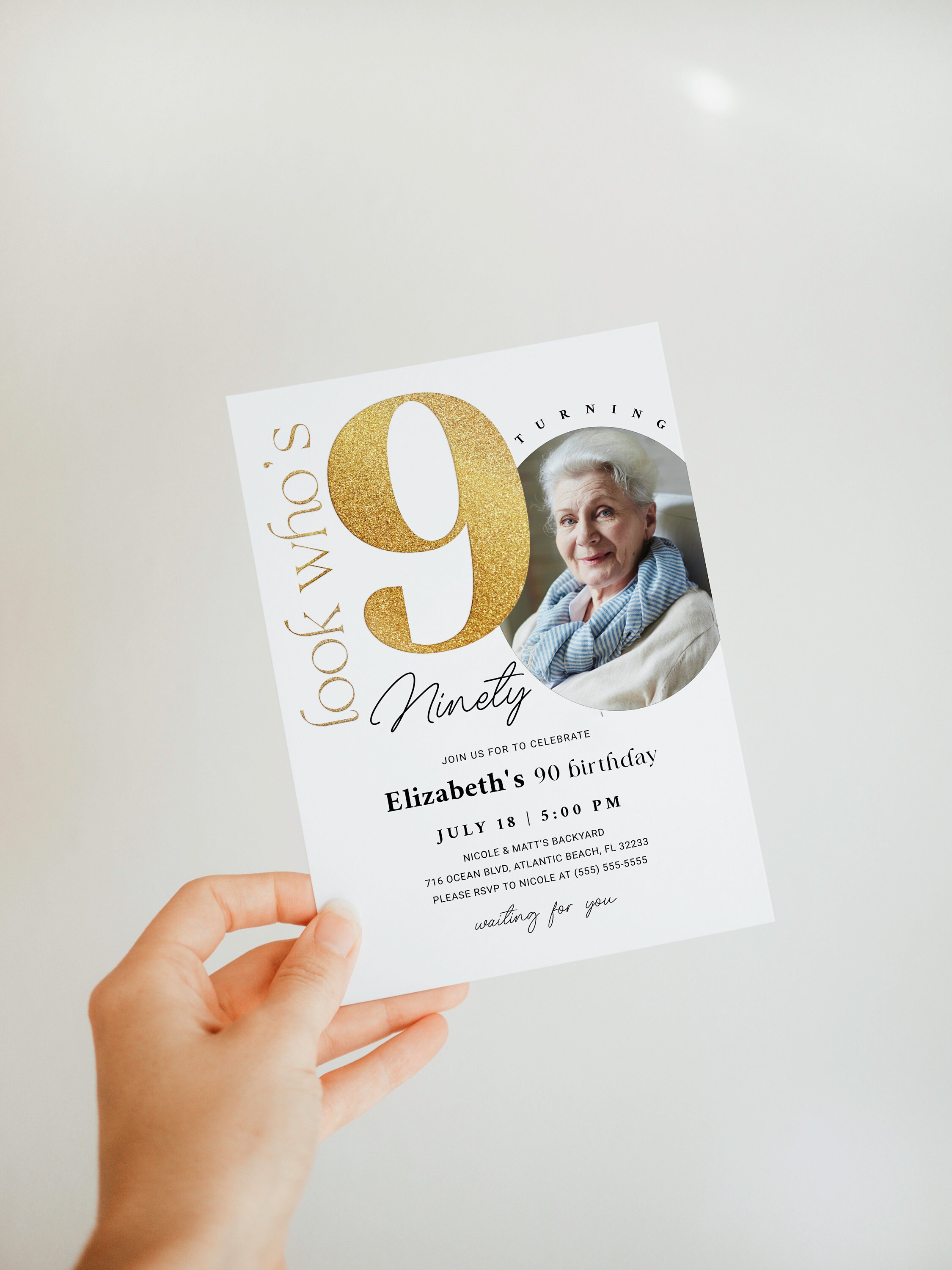 90th Birthday Invitation With Photo Minimalist Simple Elegant Ninetieth ...