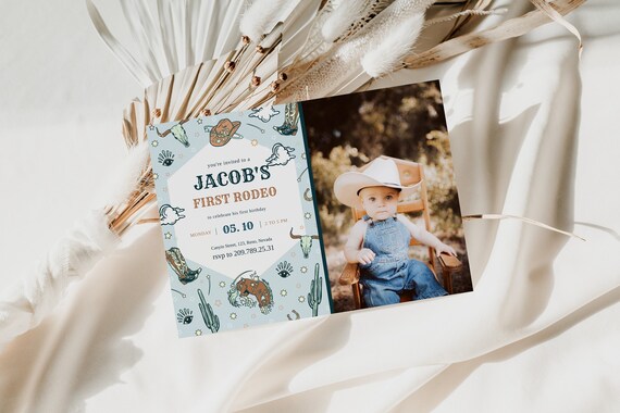 First Rodeo Birthday Invitation with Photo Editable First Rodeo Baby ...