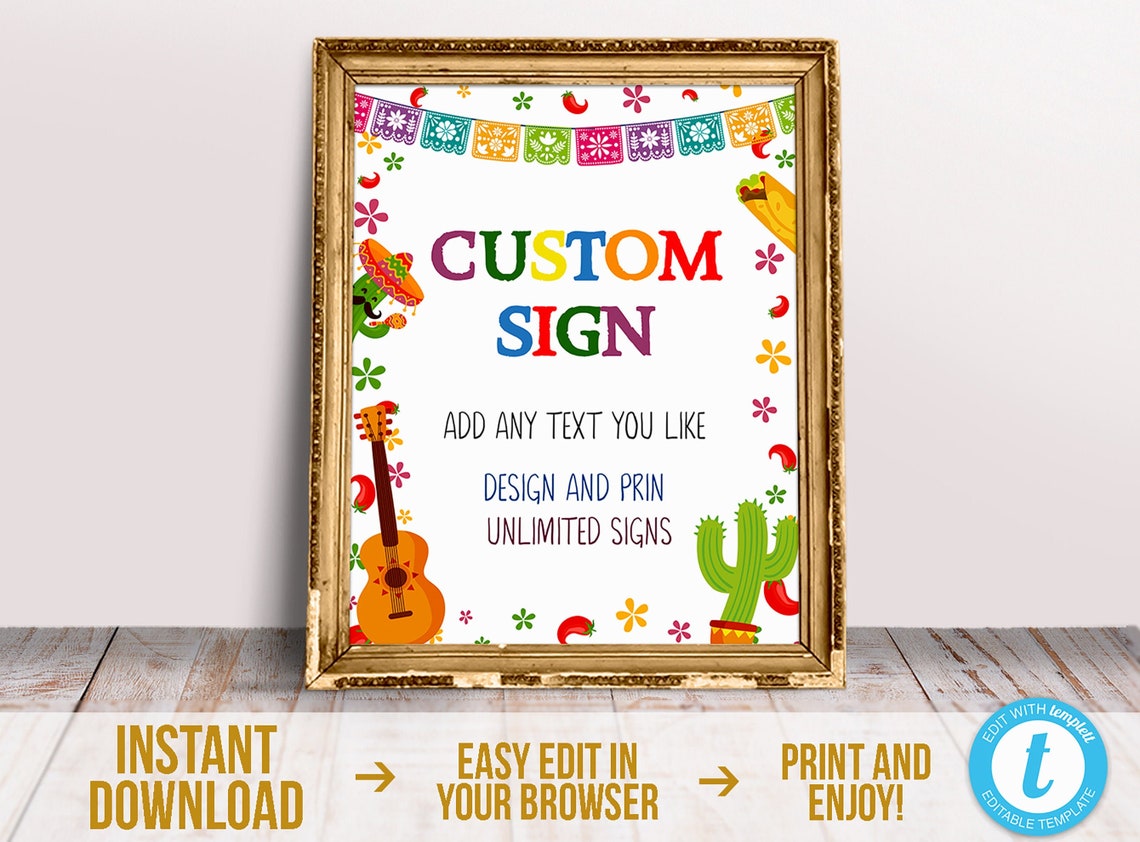 Fiesta Custom Sign Template Editable Mexican Birthday Table | Etsy