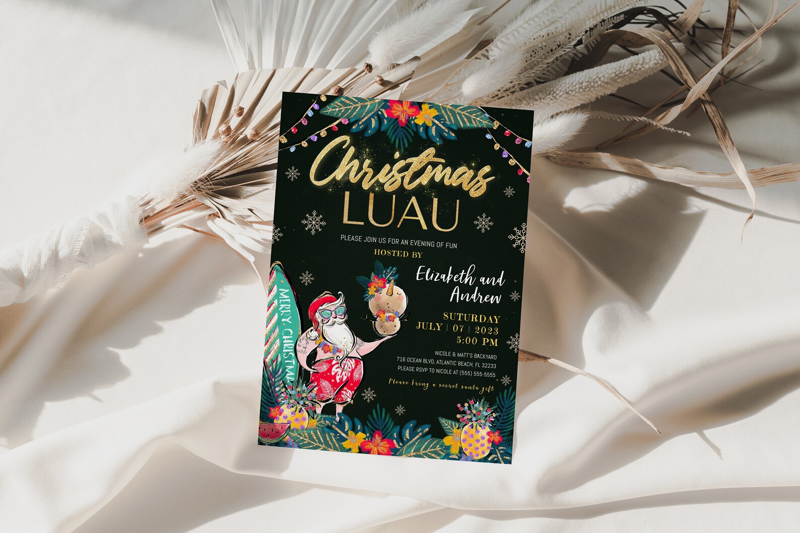 Christmas Luau Invitation Tropical Santa Christmas Party Invitation ...