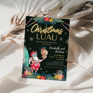 Christmas Luau Invitation Tropical Santa Christmas Party Invitation ...