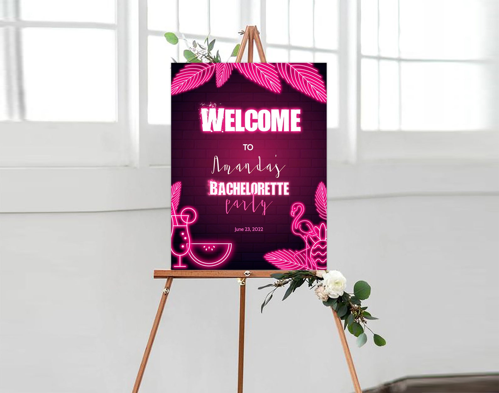 Neon Tropical Bachelorette Welcome Sign Template Pink Neon - Etsy