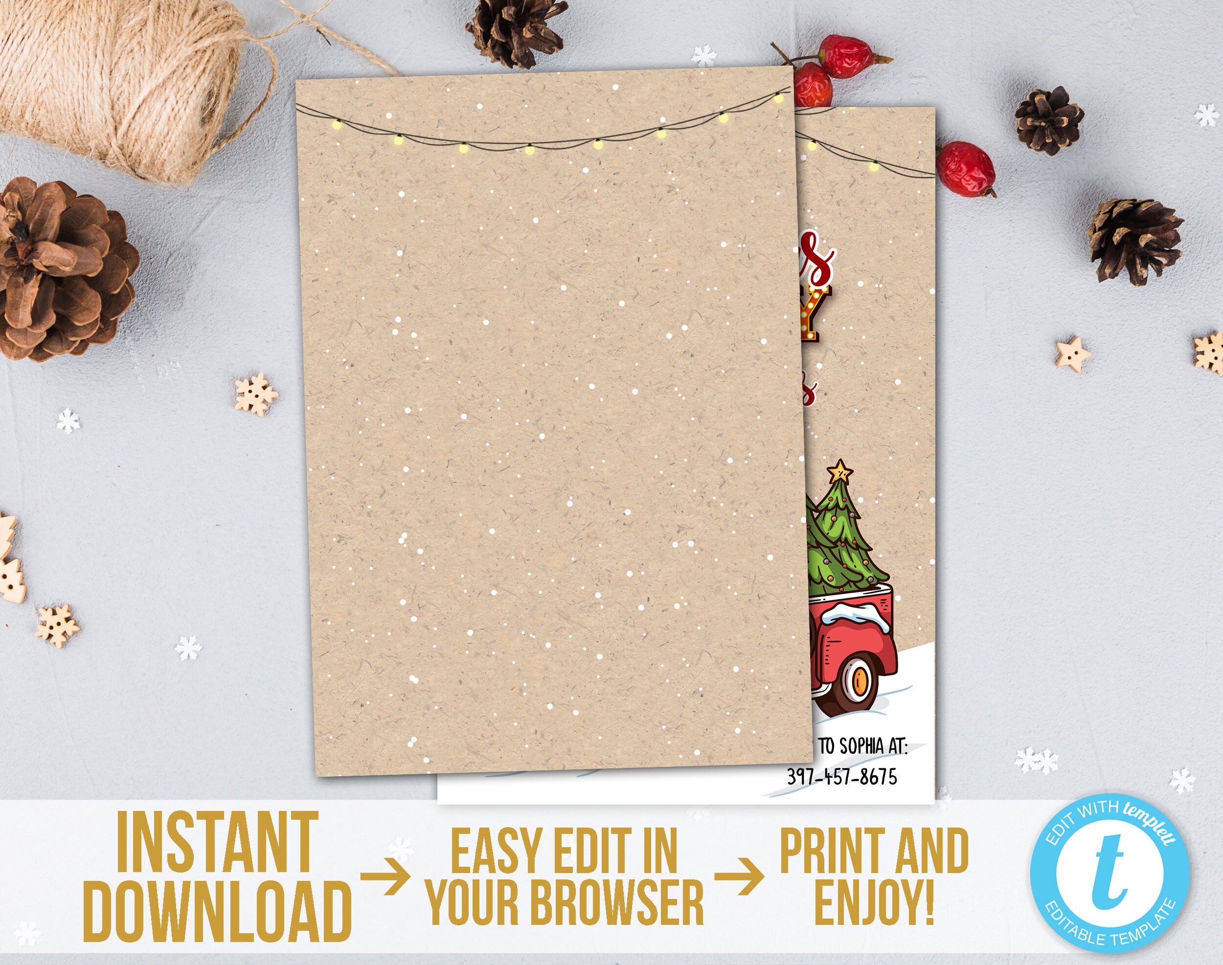 Christmas Party Invitation Template Kraft Red Truck Holiday - Etsy