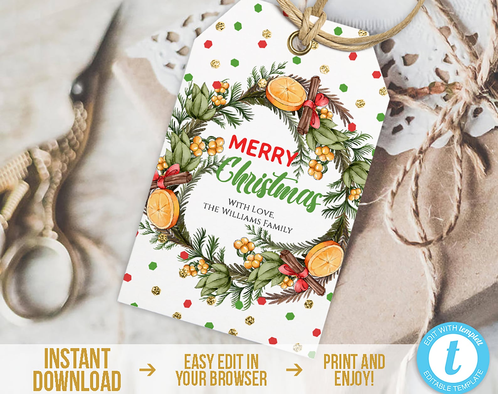 Christmas Tags Template Personalized Merry Christmas Gift | Etsy
