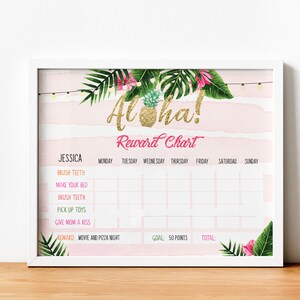 Luau Chore Chart Printable Hawaiian Reward Chart for Girl Tropical Kids ...
