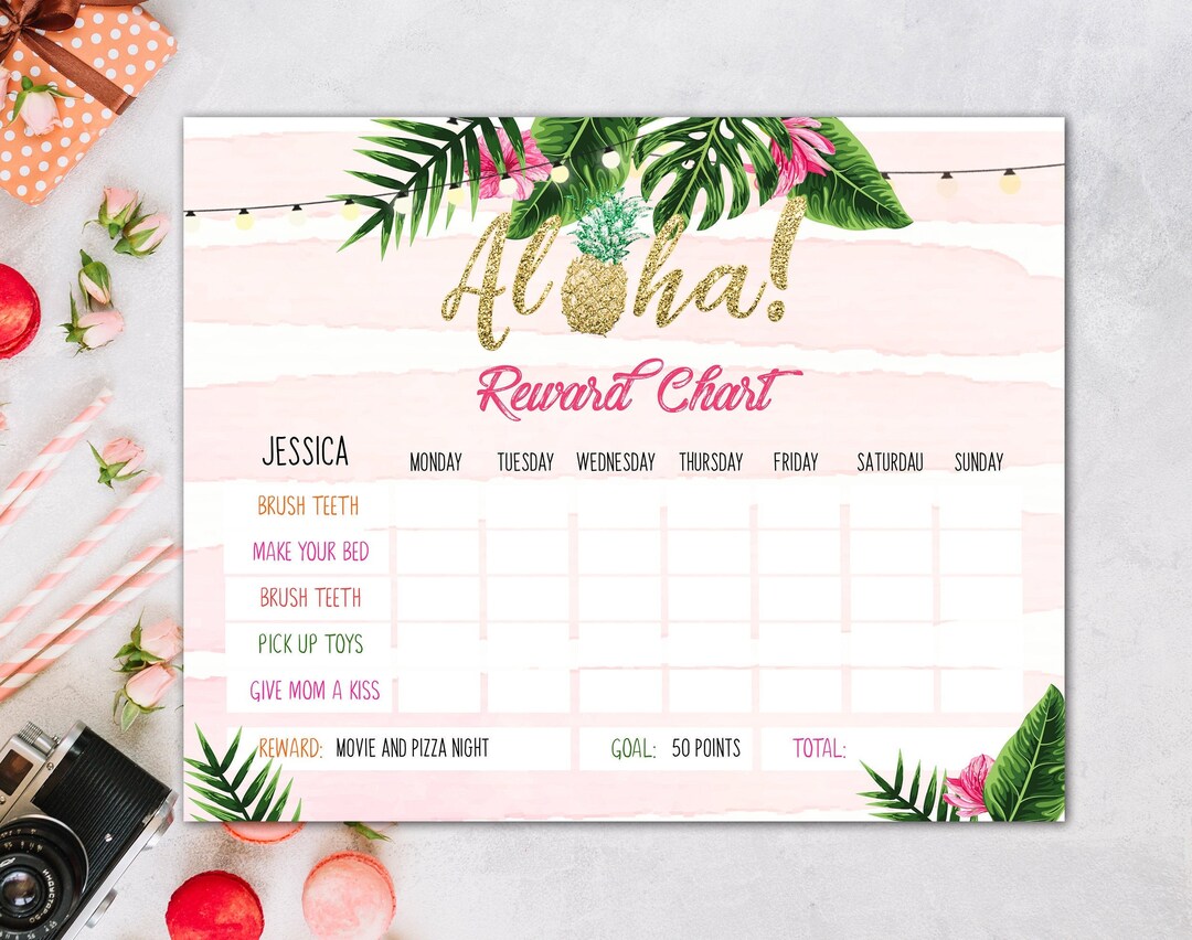 Luau Chore Chart Printable Hawaiian Reward Chart for Girl Tropical Kids ...