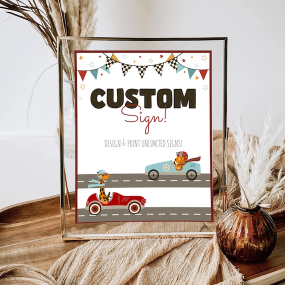 Race Car Birthday Custom Sign Printable Racing Style Baby Birthday ...