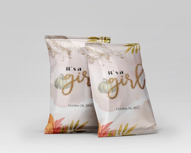 Editable Pumpkin Girl Chip Bag Fall Girl Baby Shower Chip | Etsy