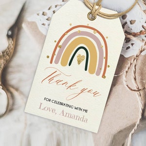 Boho Rainbow Thank You Tag Pastel Rainbow Favor Tags Download Editable ...