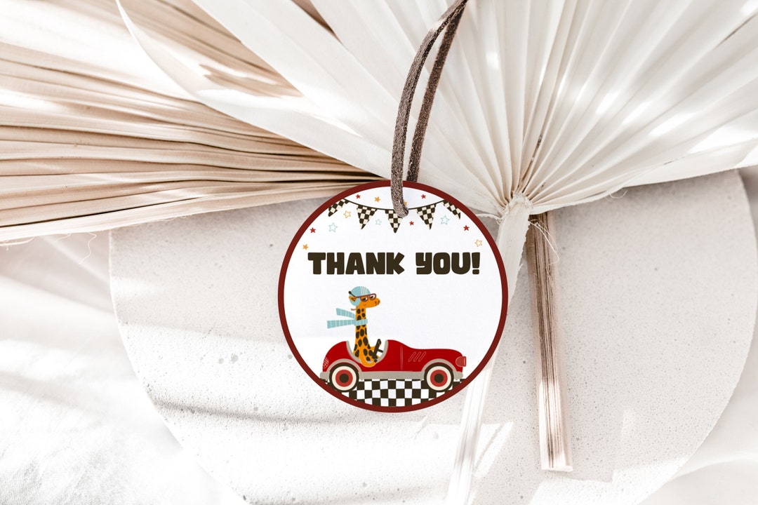 Race Car Circle Thank You Tag Speed Racing Themed Boy Birthday ...