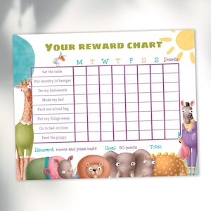 Animals Reward Chart Template Safari Chore Chart Printable Jungle ...