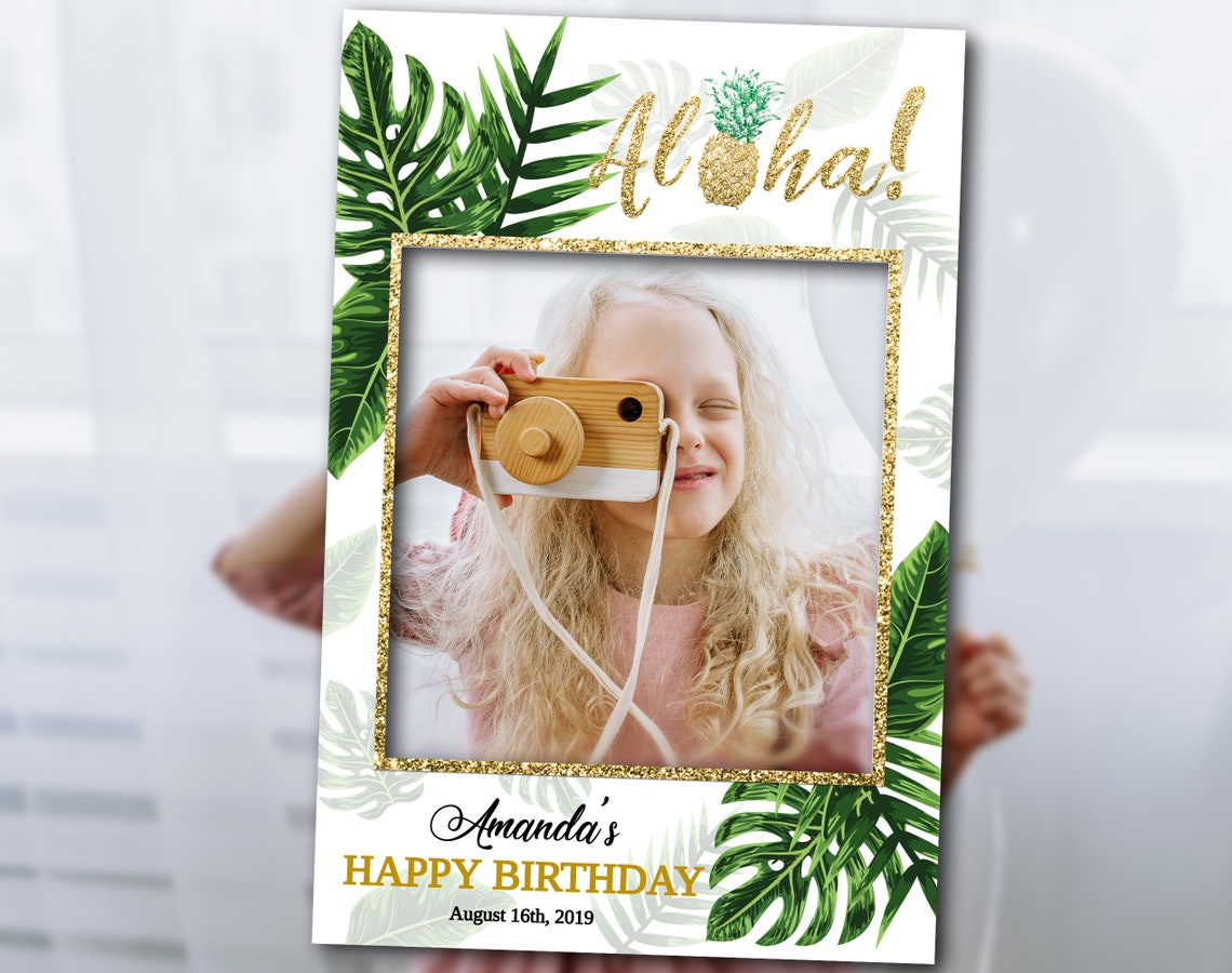 Gold Aloha Photo Props Frame Printable Hawaiian Selfie Frame | Etsy