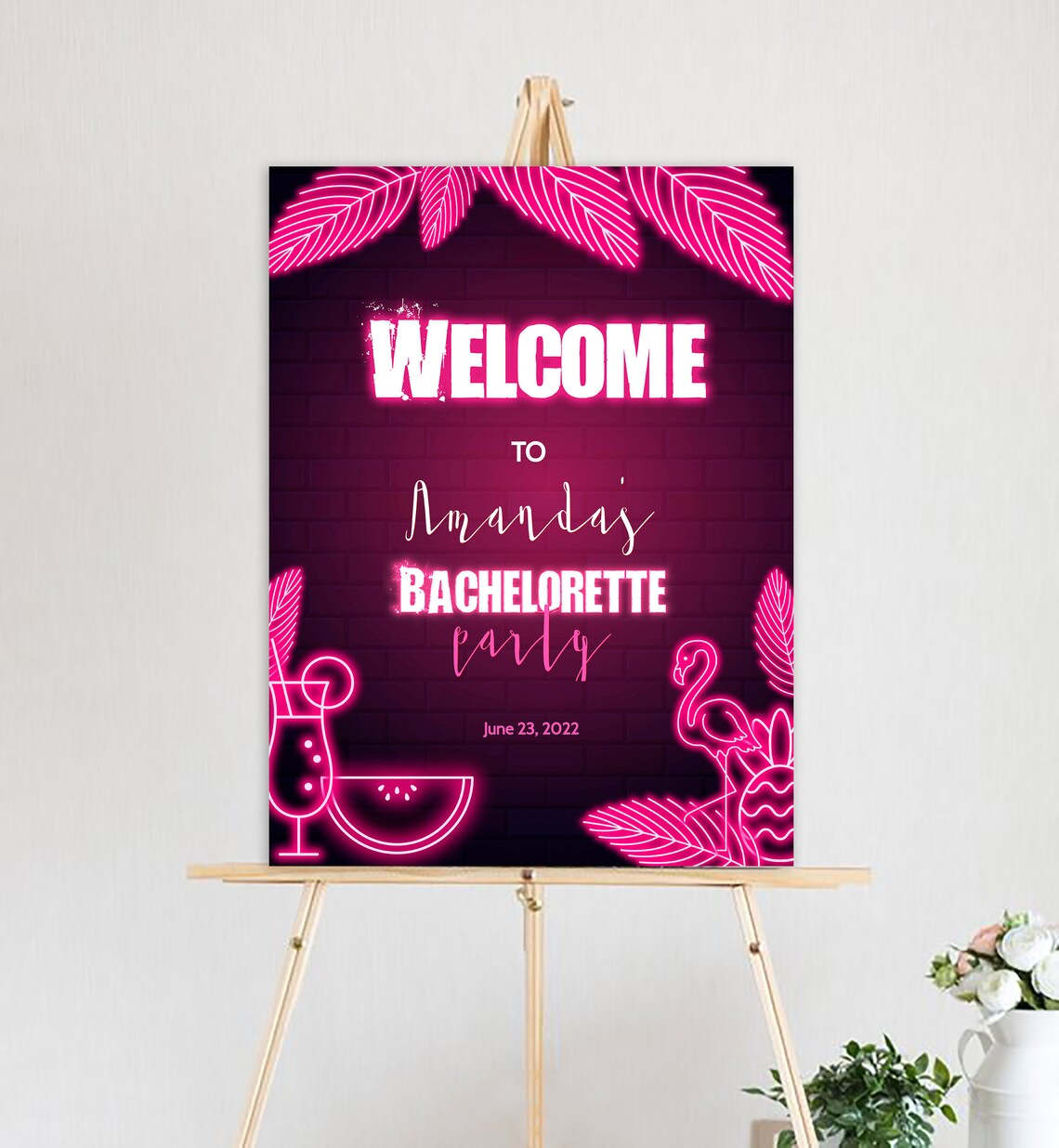 Neon Tropical Bachelorette Welcome Sign Template Pink Neon - Etsy