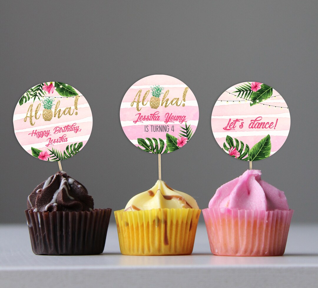 Luau Cupcake Toppers Template Hawaiian Birthday Cupcake Toppers ...