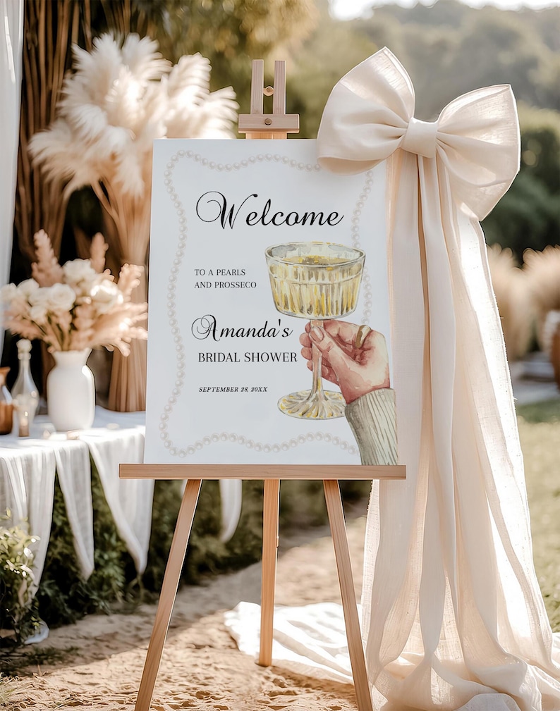 Pearls and Prosecco Bridal Shower Welcome Sign | Editable Champagne ...