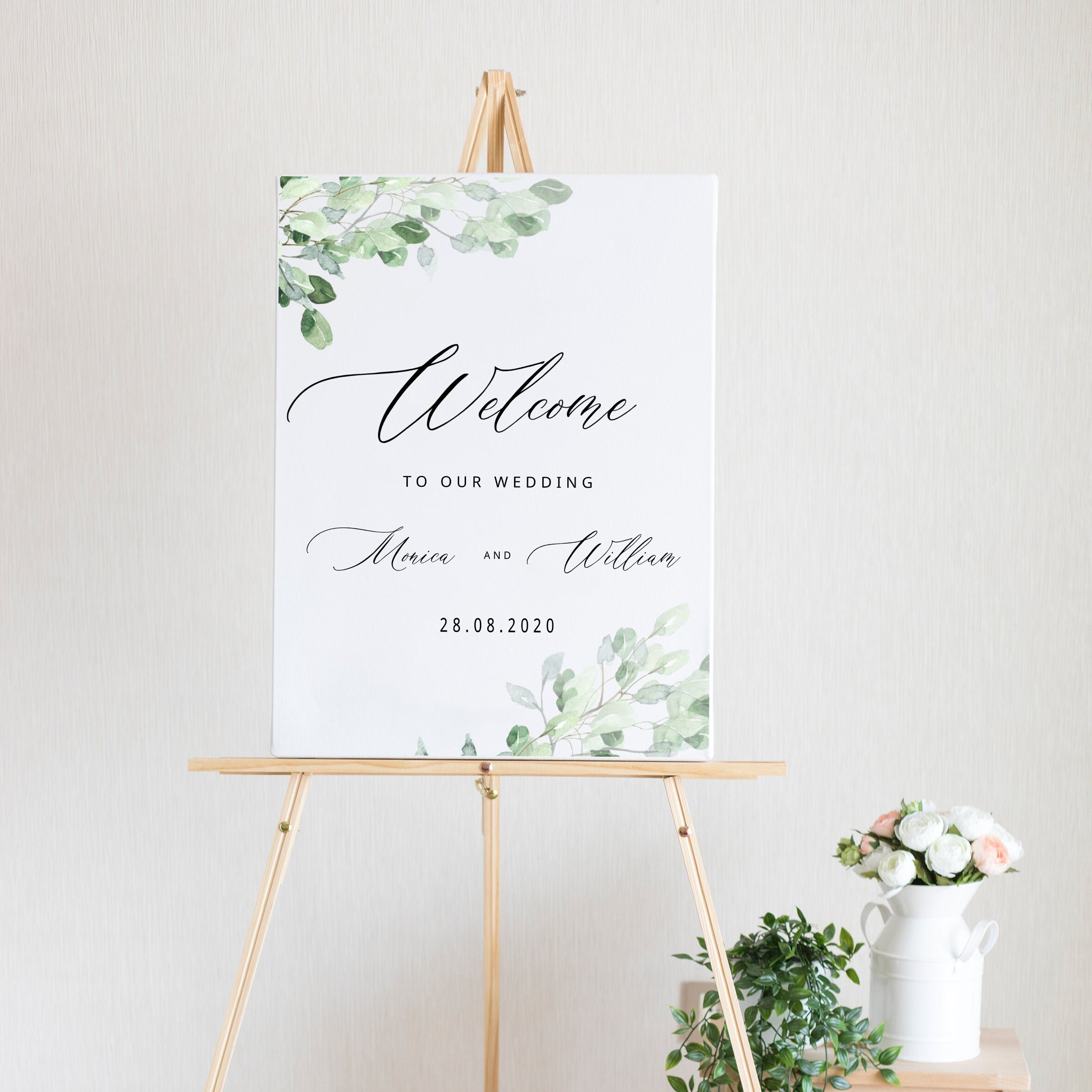 Greenery Welcome Sign Template Greenery Wedding Welcome | Etsy