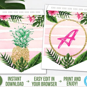 Tropical Banner Instant Download Hawaiian Birthday Banner Pineapple ...