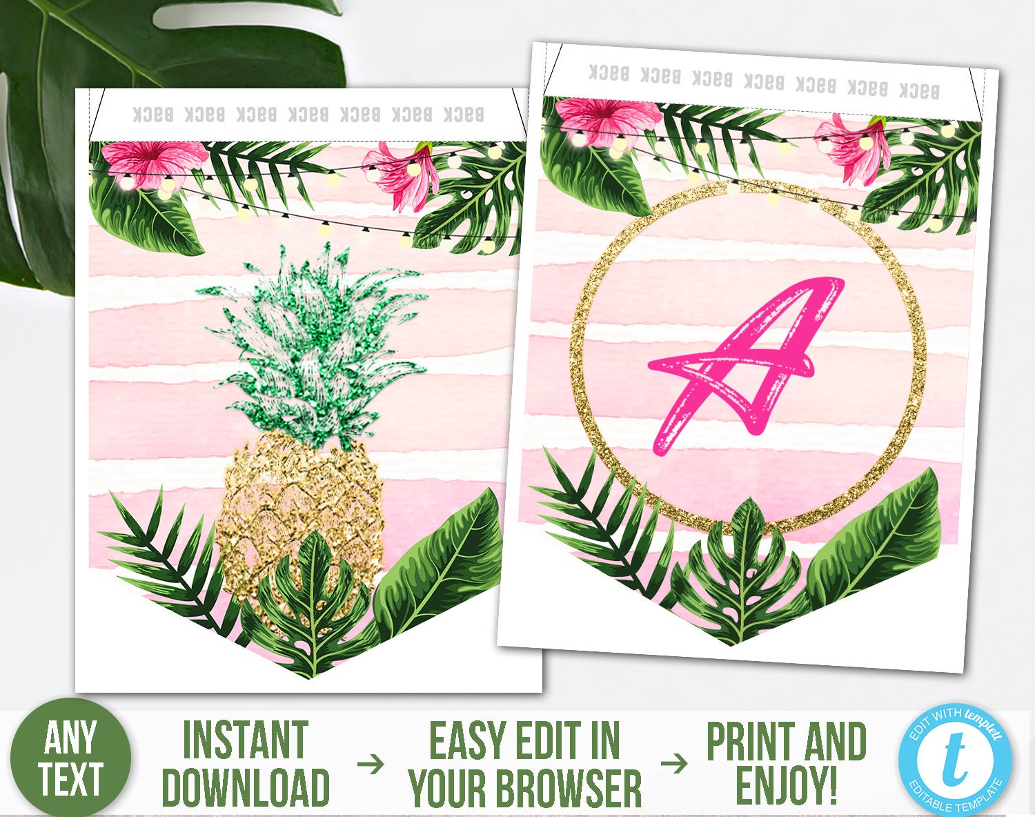 Tropical Banner Instant Download Hawaiian Birthday Banner | Etsy