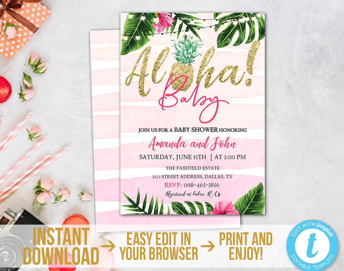 Aloha Baby Shower Invitation Download Gold Tropical Luau Baby - Etsy