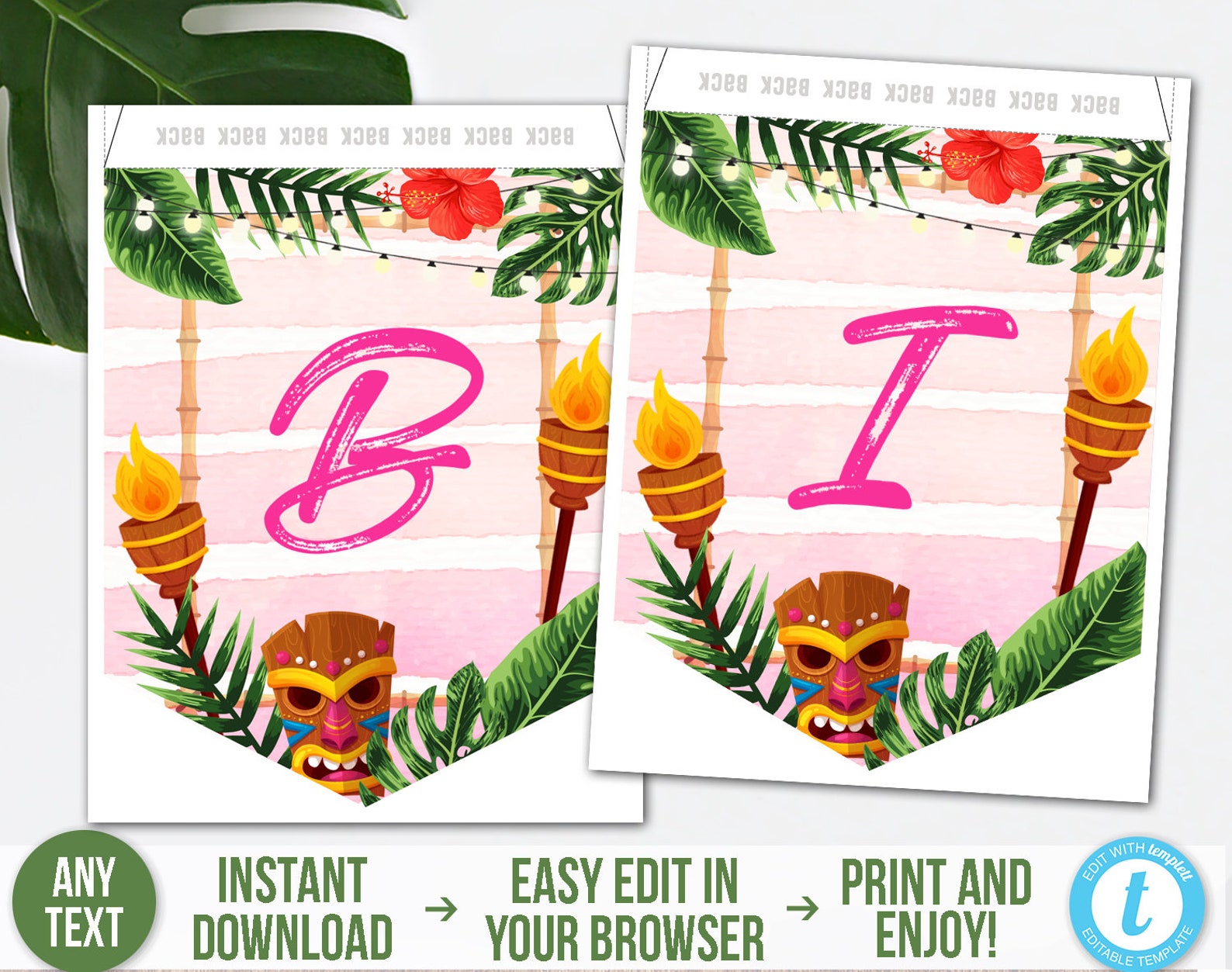 Luau Banner Instant Download Tropical Birthday Banner | Etsy
