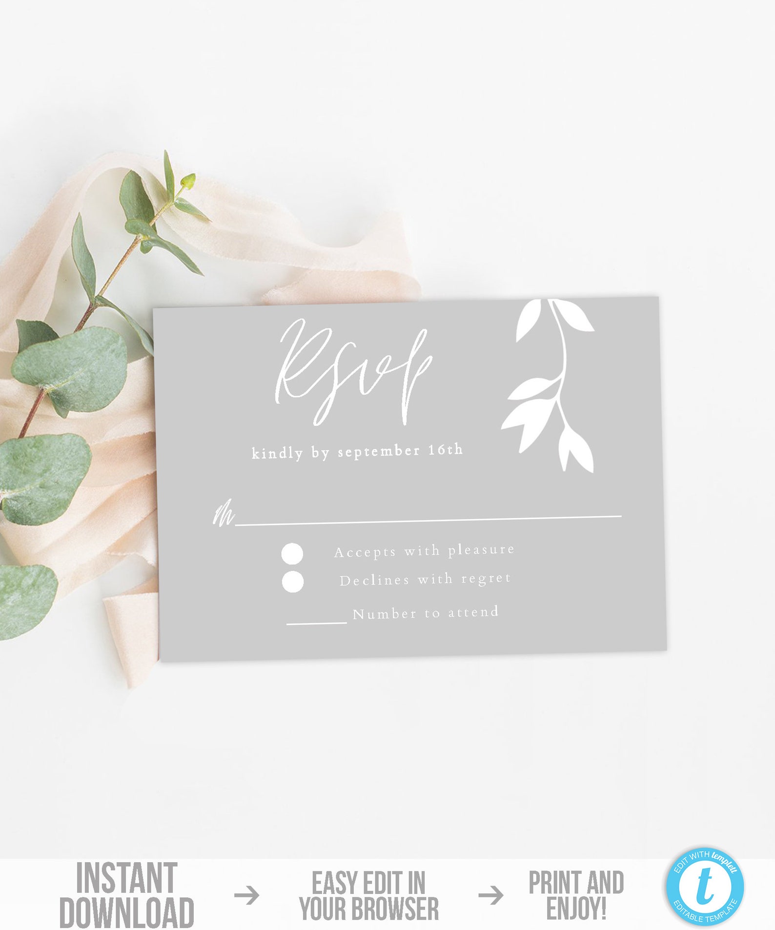 Wedding Invitation Set Template Printable Grey Wedding | Etsy