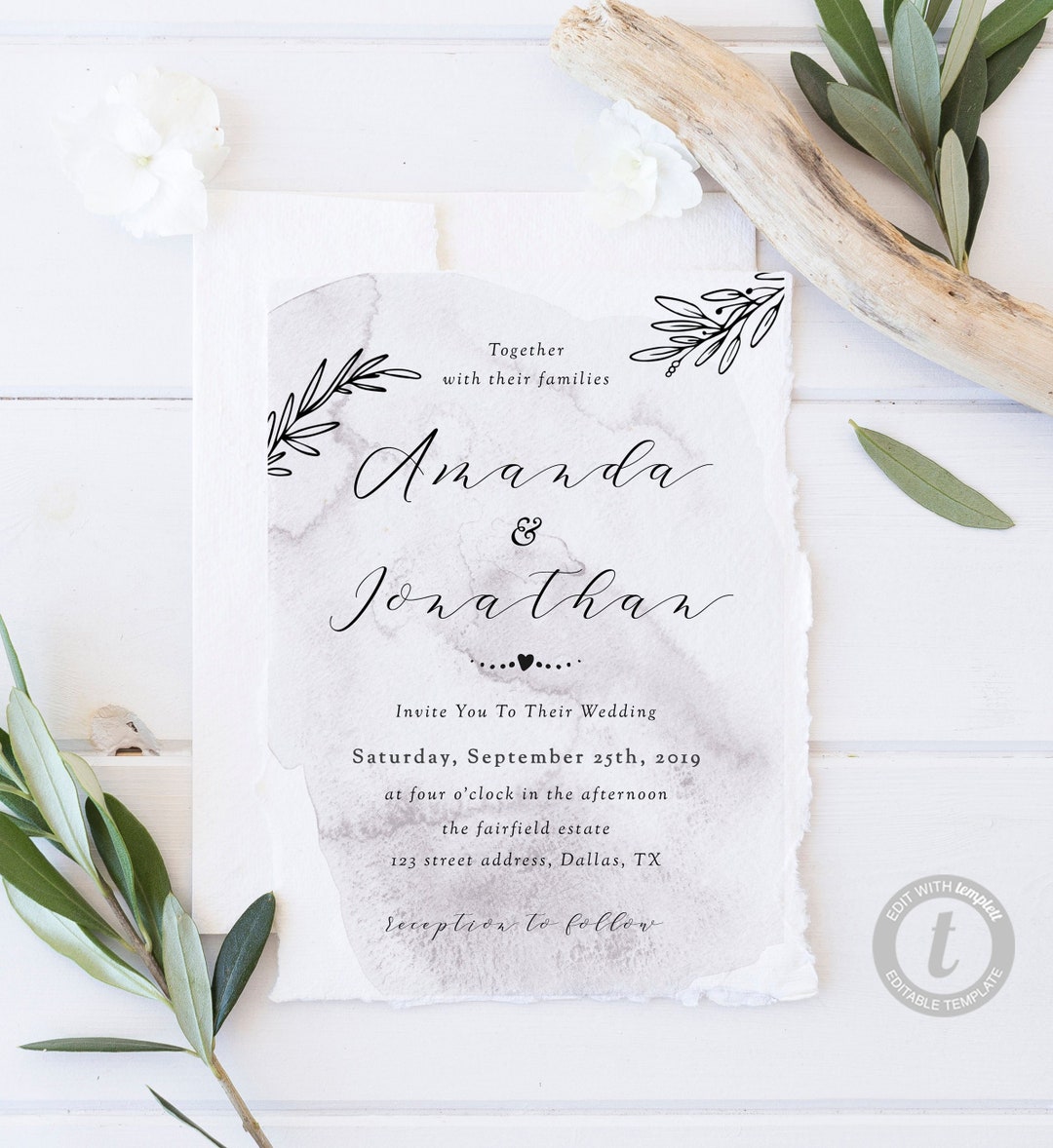 Gray Wedding Invitation Template Printable Minimalist Wedding ...