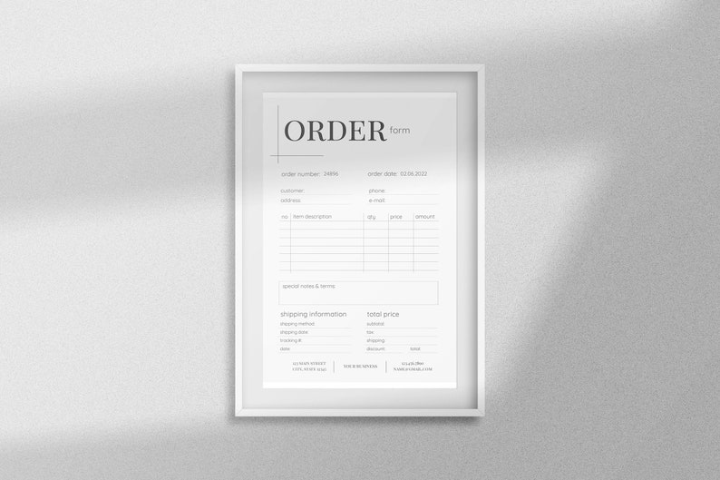 Modern Order Form Template Printable Order Form Minimalist | Etsy