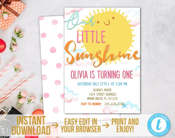 Sunshine Invitation Template Our Little Sunshine Birthday Invitation ...