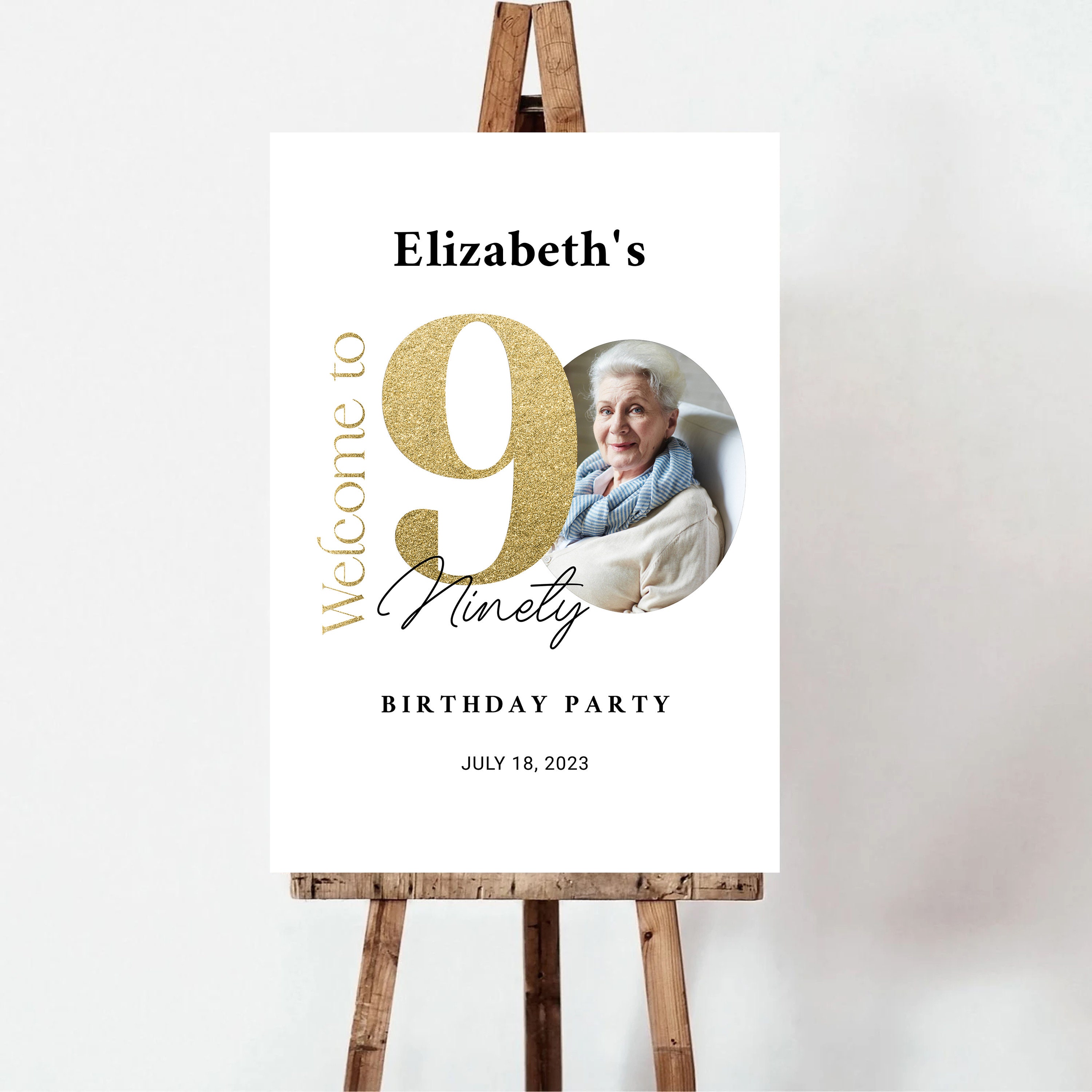 90th Birthday Welcome Sign Gold Glitter Printable Anniversary Birthday ...