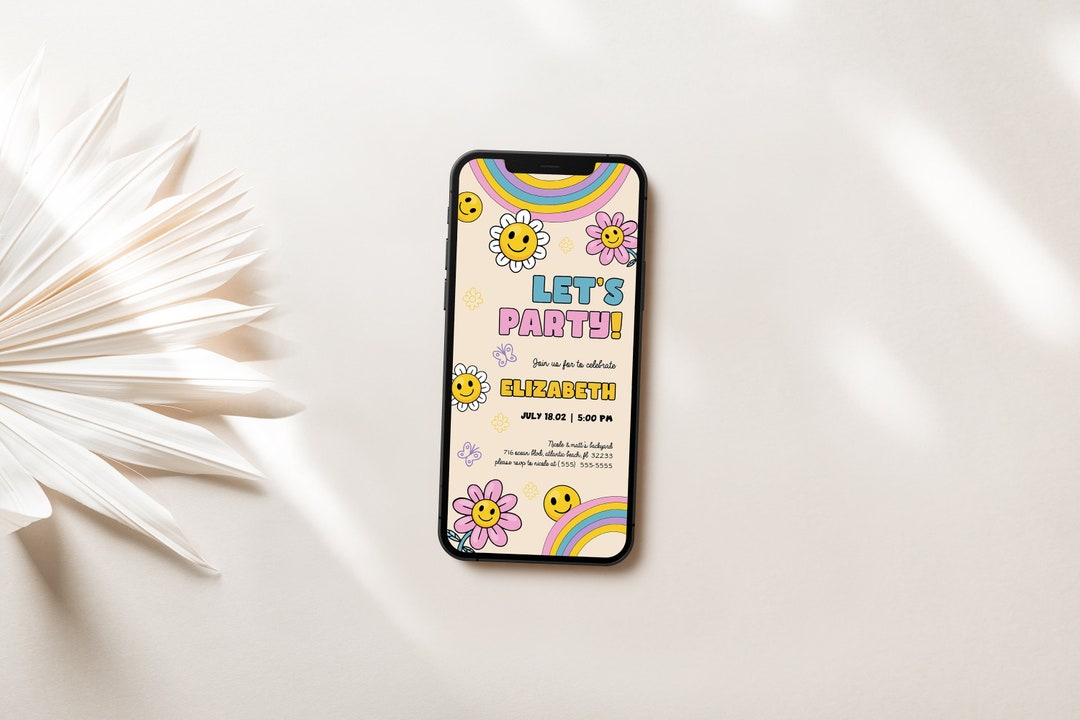 Smiley Daisy Birthday Invitation Electronic Emoji Flower Bday Party ...