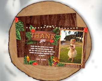 Tropical Thank You Card With Photo Mahalo Thank You Card Printable Luau ...