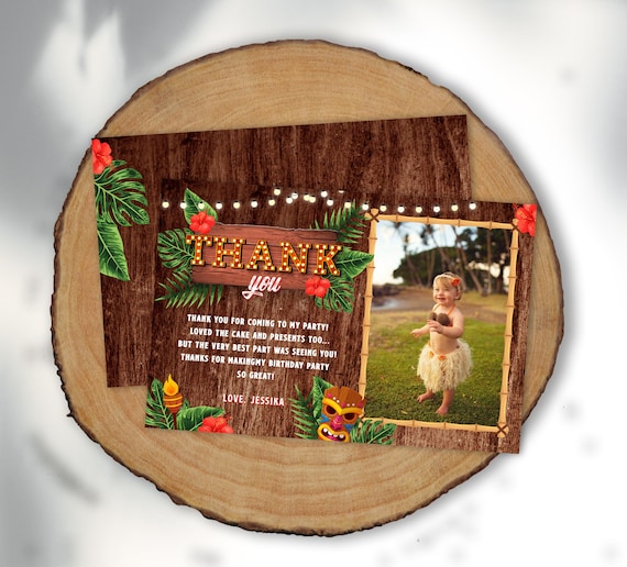 Luau Thank You Card with Photo Hawaiian Thank You Card Printable ...