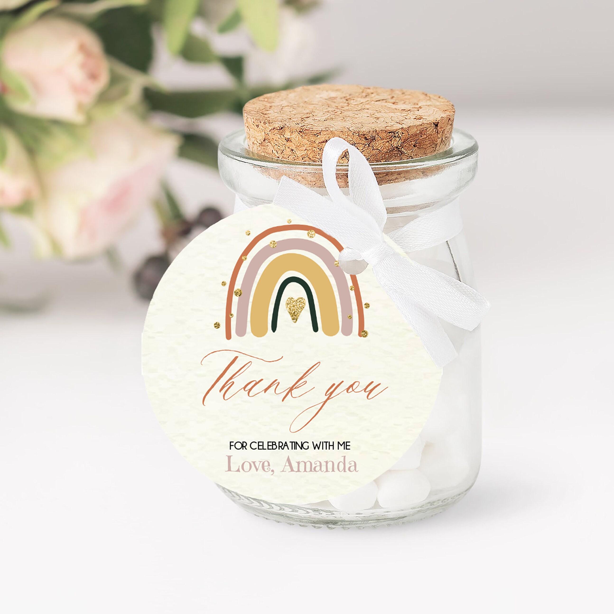 Round Boho Rainbow Thank You Tag Pastel Rainbow Favor Tags | Etsy