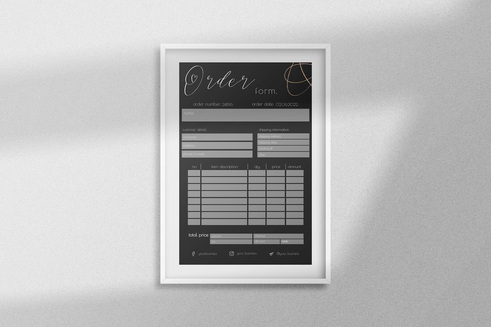 Printable Invoice Form Template Editable Black Gold Order | Etsy