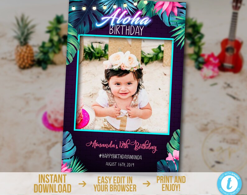 Neon Aloha Photo Booth Frame Printable Hawaiian Selfie Frame - Etsy