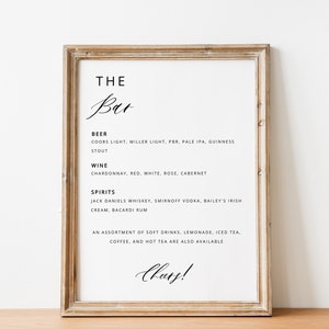 Modern Minimalist Bar Menu Sign Template Printable Elegant - Etsy