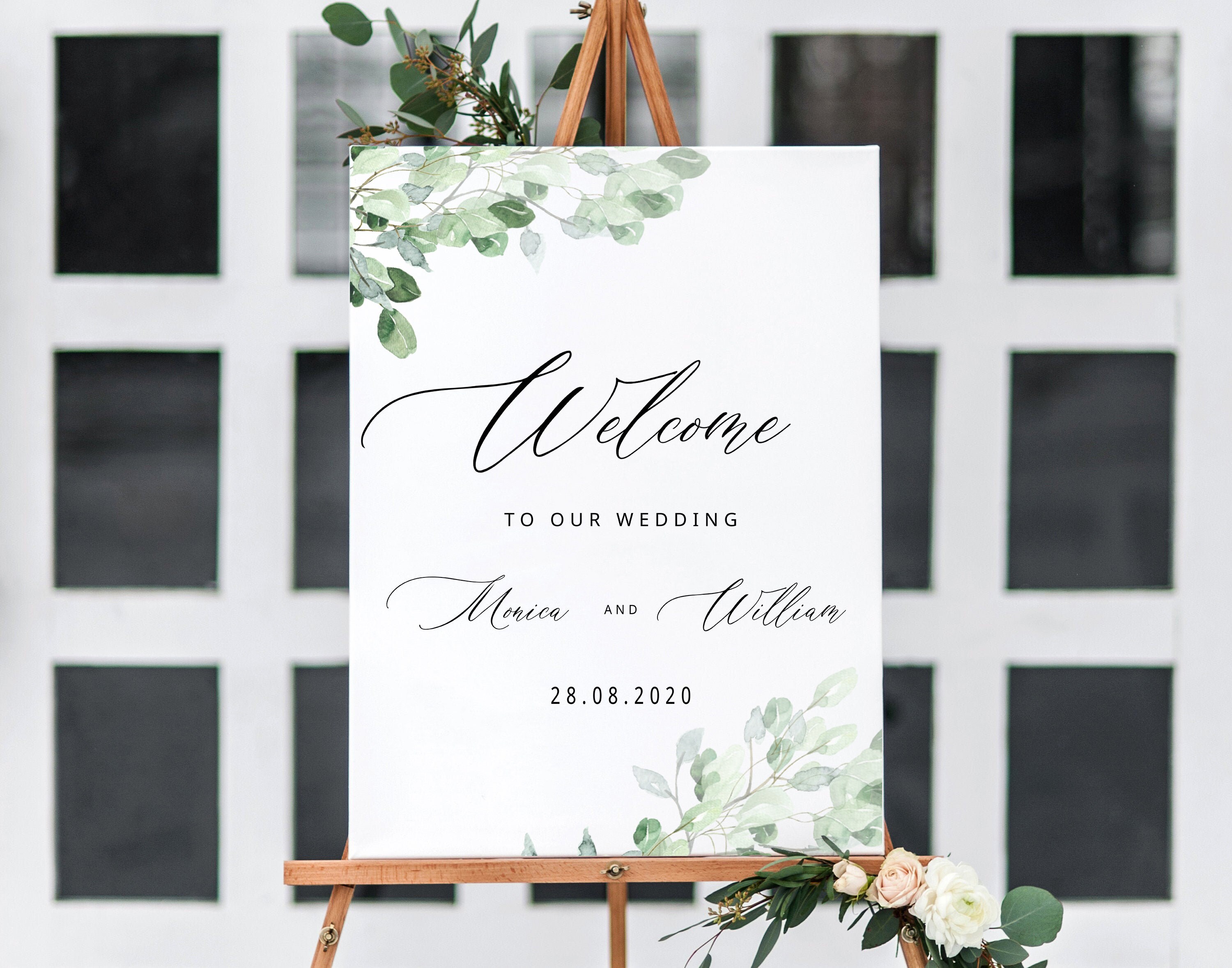 Greenery Welcome Sign Template Greenery Wedding Welcome | Etsy