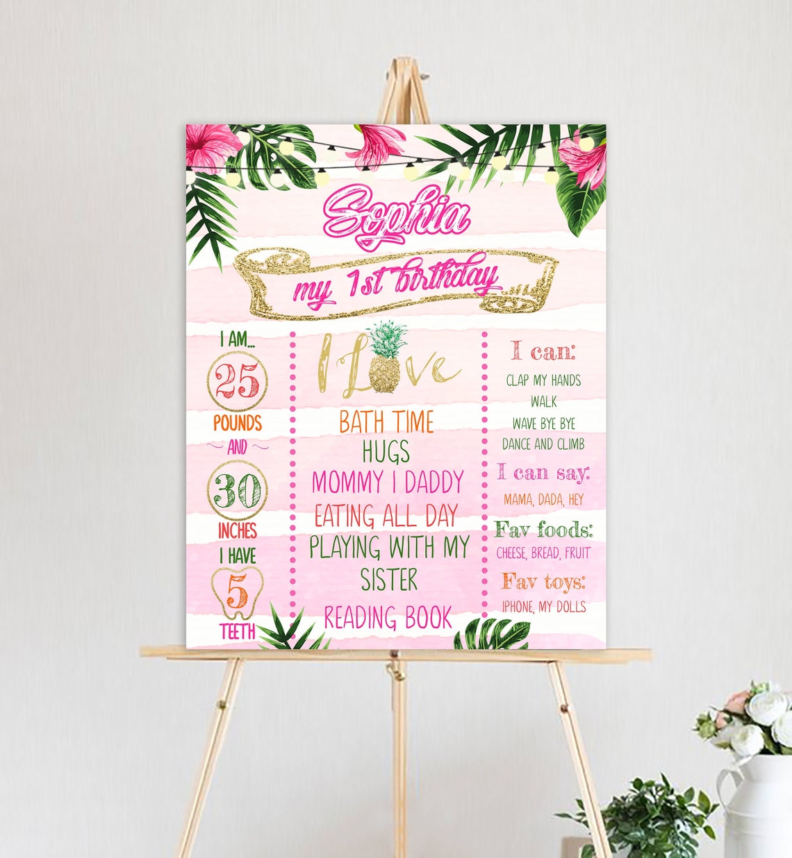 Luau Birthday Milestone Poster Template Hawaiian First Birthday Sign ...