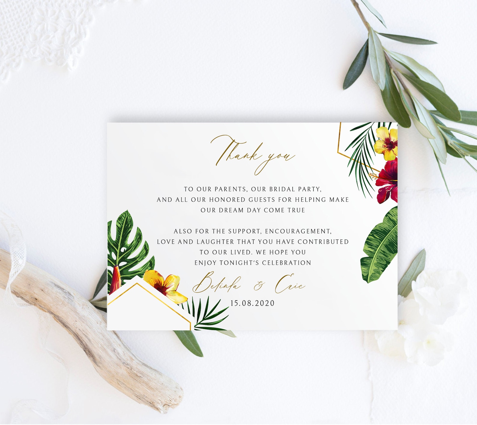 Tropical Thank You Card Template Hawaiian Thank You Card - Etsy