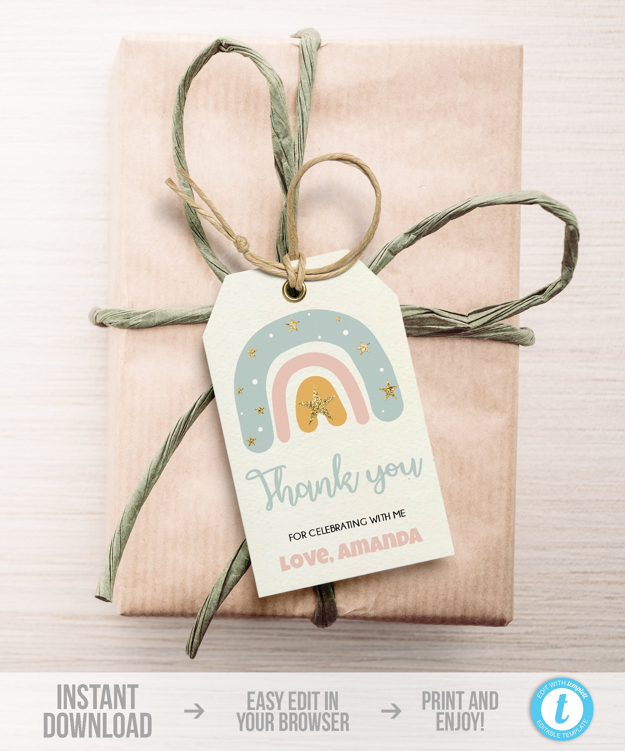 Rainbow Thank You Tag Boho Rainbow Favor Tags Download | Etsy