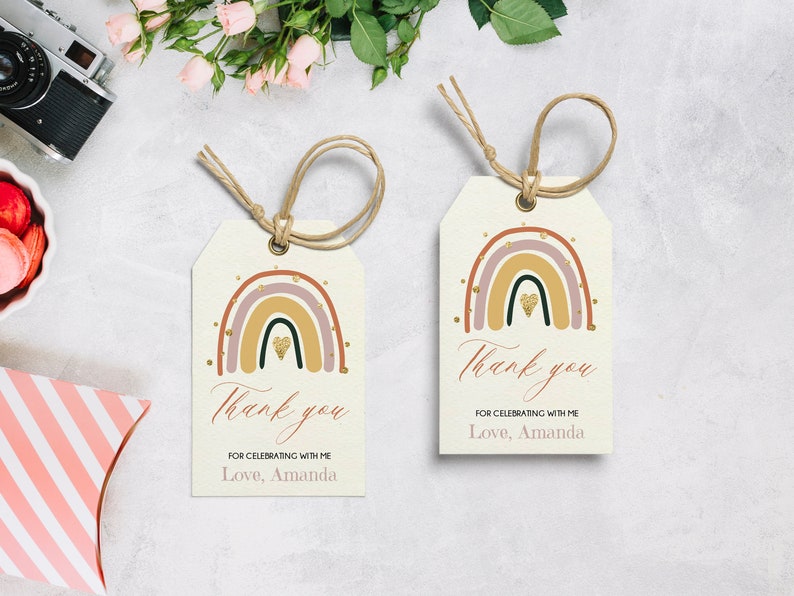 Boho Rainbow Thank You Tag Pastel Rainbow Favor Tags | Etsy