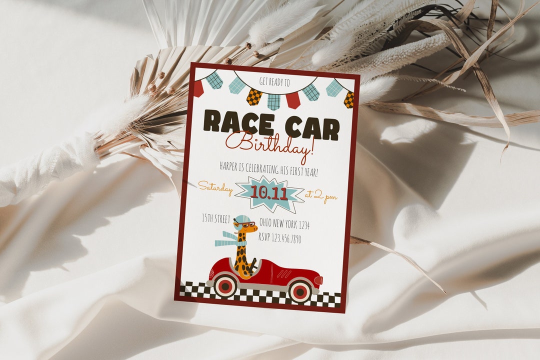Race Car Birthday Invitation 1st Birthday Speed Racing Party Invite ...