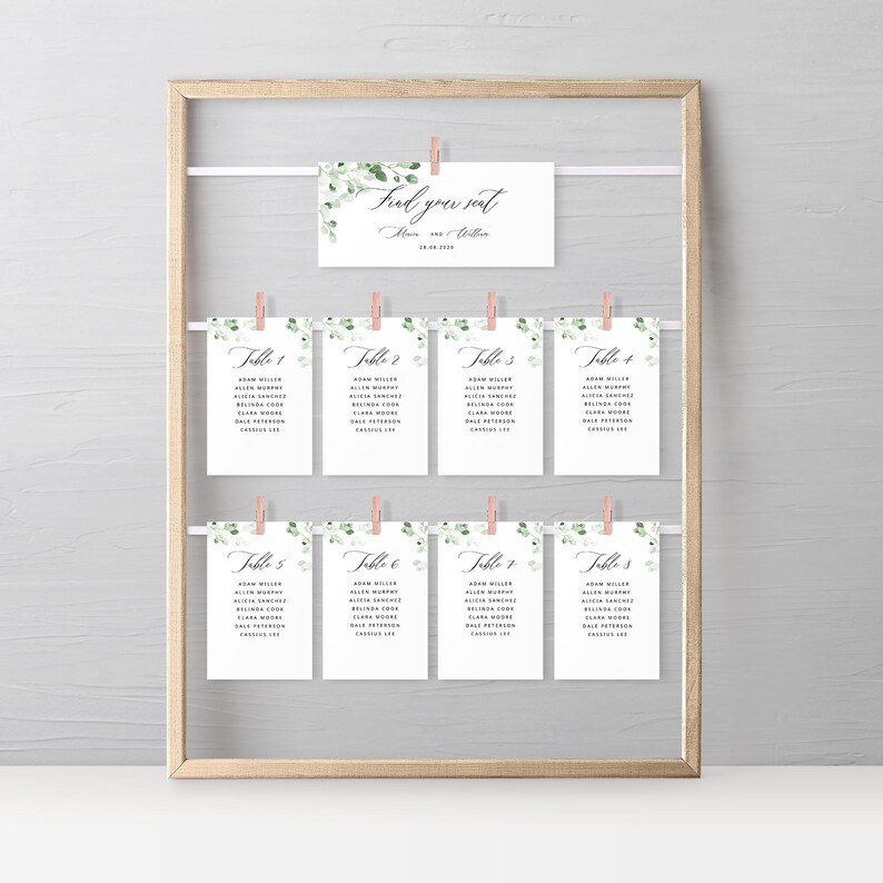 Greenery Seating Chart Template Printable Greenery Wedding | Etsy