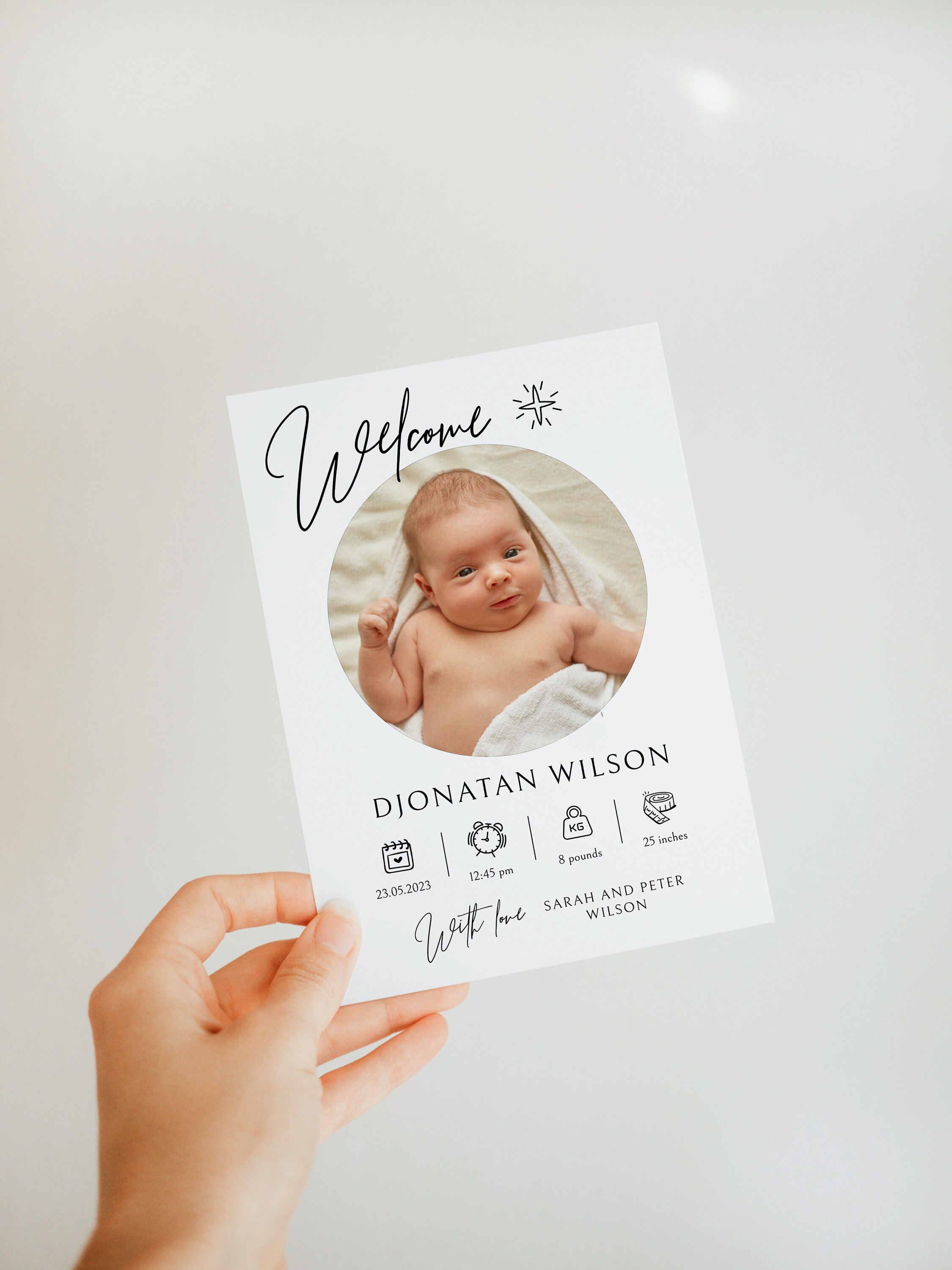 Newborn Baby Birth Announcement Template Birth Stats Card - Etsy